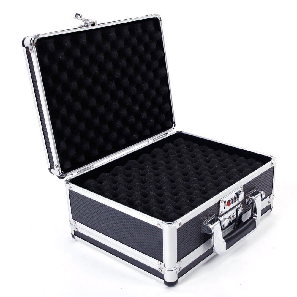 SSLine Portable Aluminum Hard Pistol Case Locking Handgun Security Box with 2 Separate Compartments Safe Lock Storage Gun Case with Thick Foam Padded - 11.81" L x 9.05" W x 5.91" H