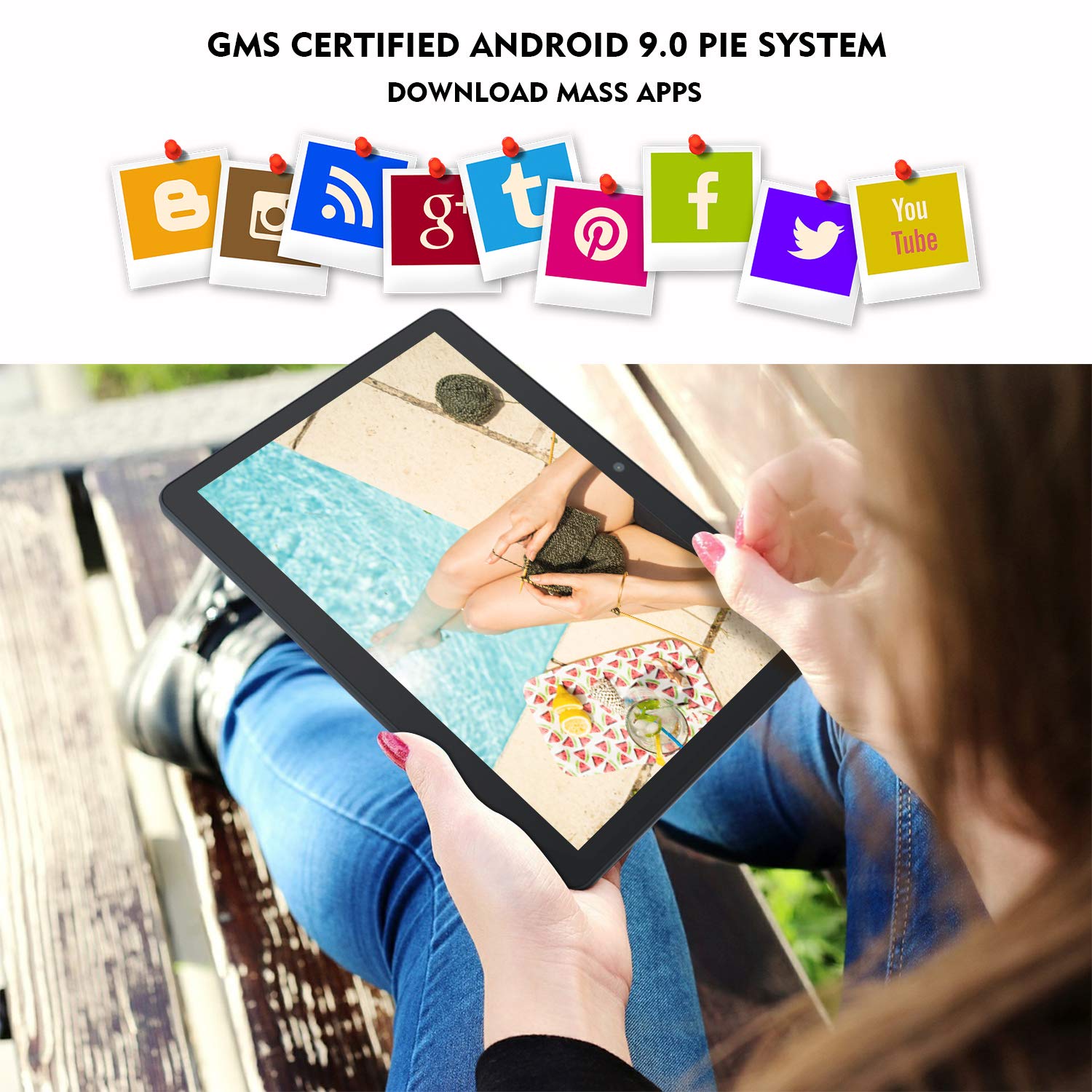 Winsing Tablet 10 inch, Android 9.0 Pie, 3G Phablet, 2GB RAM, 32GB Storage, Quad-Core Processor, Dual SIM Card Slot and Cameras, WiFi, Bluetooth - Black