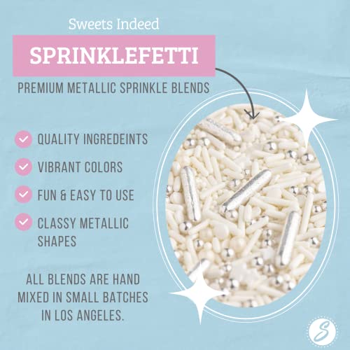 Sweets Indeed Sprinkles, Metallic Sprinkle Mix, Gold Dragée, Silver Dragée, Decoration Only, Perfect for Cake Decorations, Cupcake Topper, 6 ounces (Silver)
