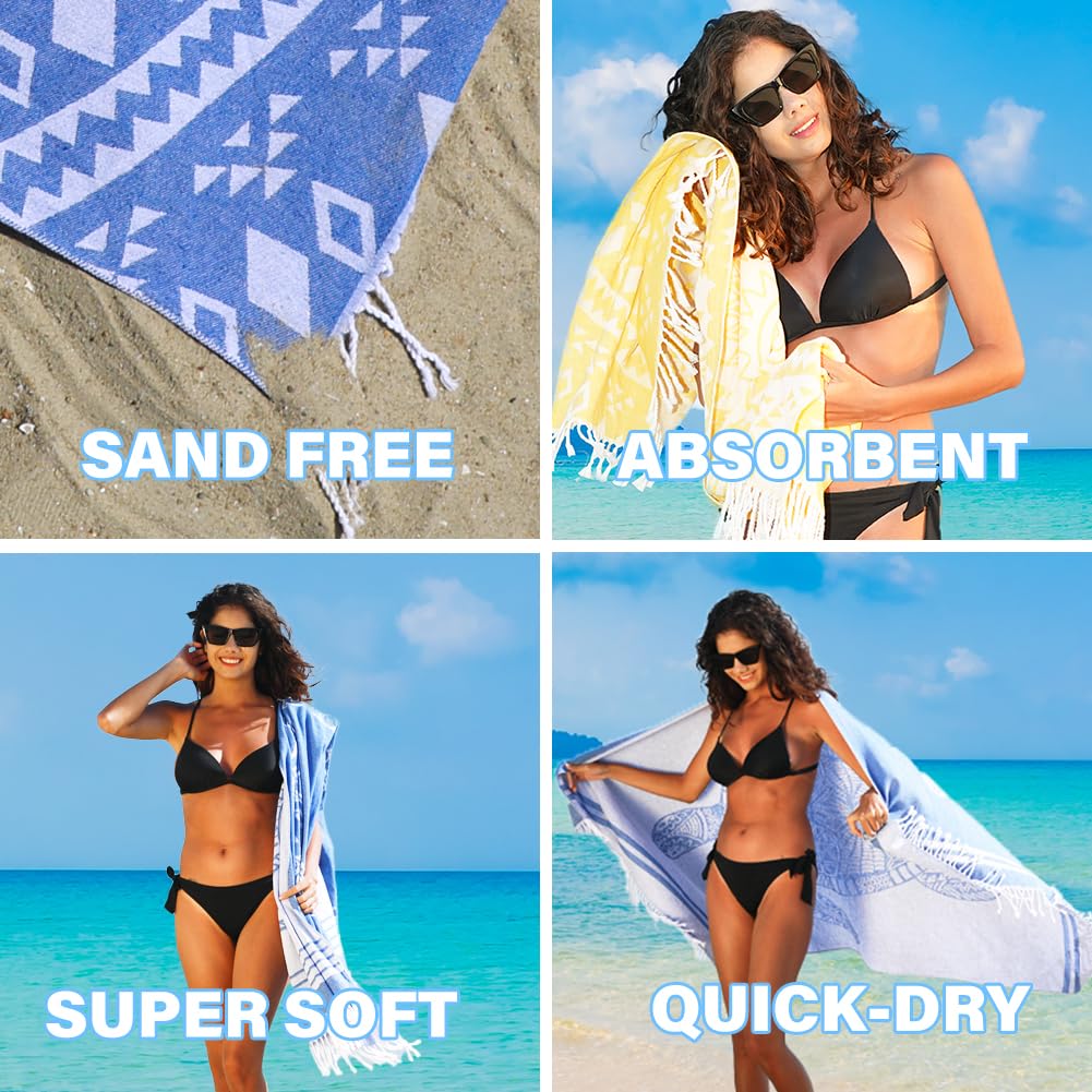 Turkish Beach Towel Quick Dry Absorbent 1OO% Cotton Lightweight Thin Bathroom Bath Pool Swim Towels Extra Large Oversized Sand Free Towel Beach Accessories Essentials Stuff Cloud Gift for Adults