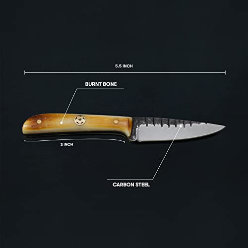 Titan International Knives Carbon Steel Skinning Knife TC-30 | Utility Neck Knife EDC | Leather Sheath with Neck String