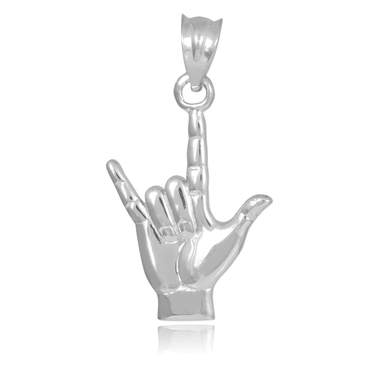 Sideways Crosses 10k White Gold I Love You Hand Sign Language Charm Pendant Necklace, 18"