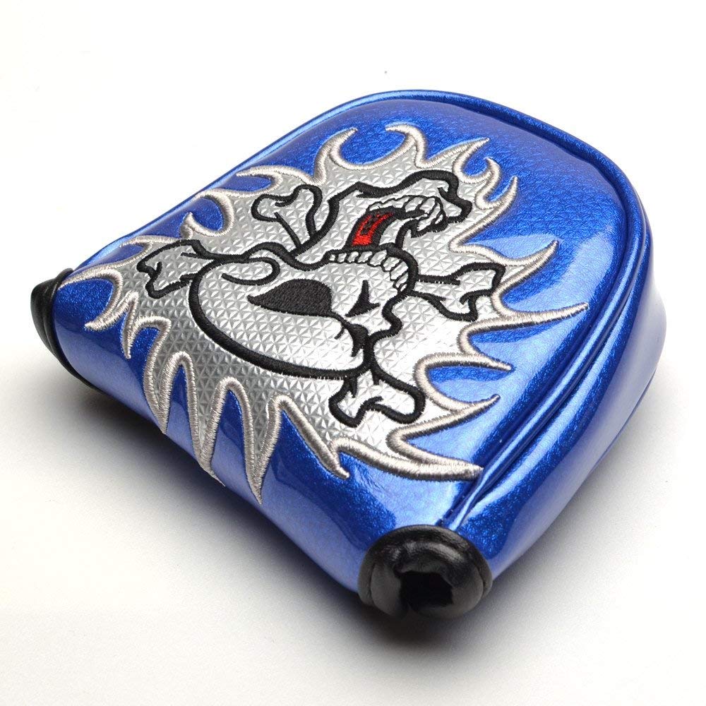 PLUSKER Skull Golf Heel Shafted Mallet Putter Cover Magnetic Closure Synthetic Leather Blue Golf Club Putters Headcover