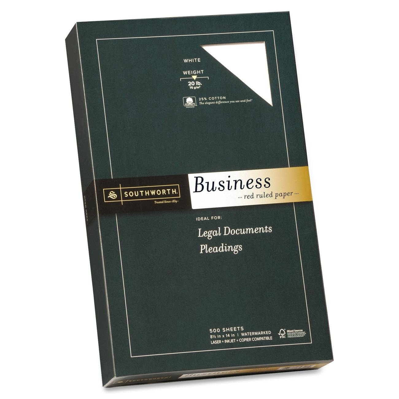 Southworth Business Paper,20 lb,Red Ruled,8-1/2"x14",500/BX,WE (SOU403ER), White
