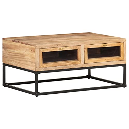 QJBSAVVA Coffee Table 35.4"x23.6"x15.7" Solid Acacia Wood,Entrance Table Tray Tables Center Table Low Table Suitable for Meeting Rooms, Reception Rooms, Offices