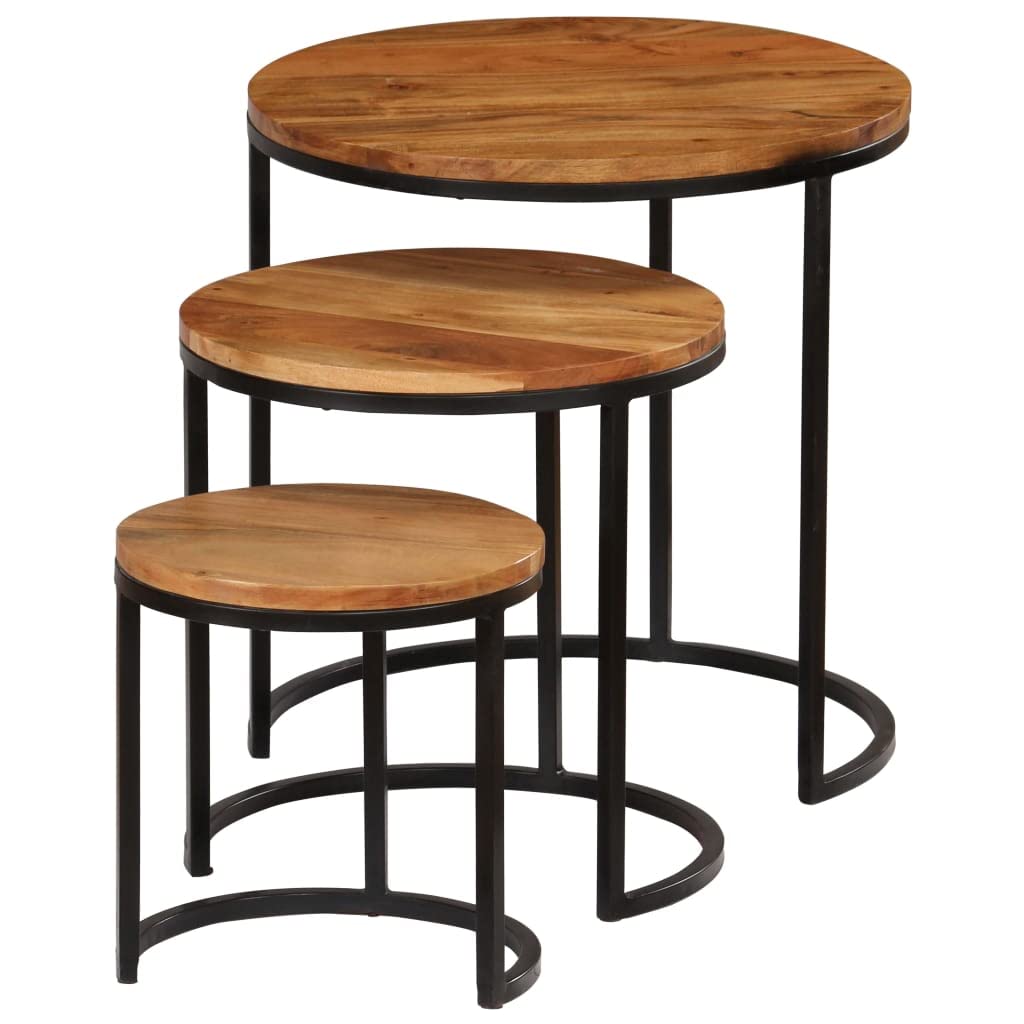 QJBSAVVA Coffee Table Set 3 Pieces Solid Acacia Wood Sheesham Finish,Entrance Table Tray Tables Center Table Low Table Suitable for Meeting Rooms, Reception Rooms, Offices