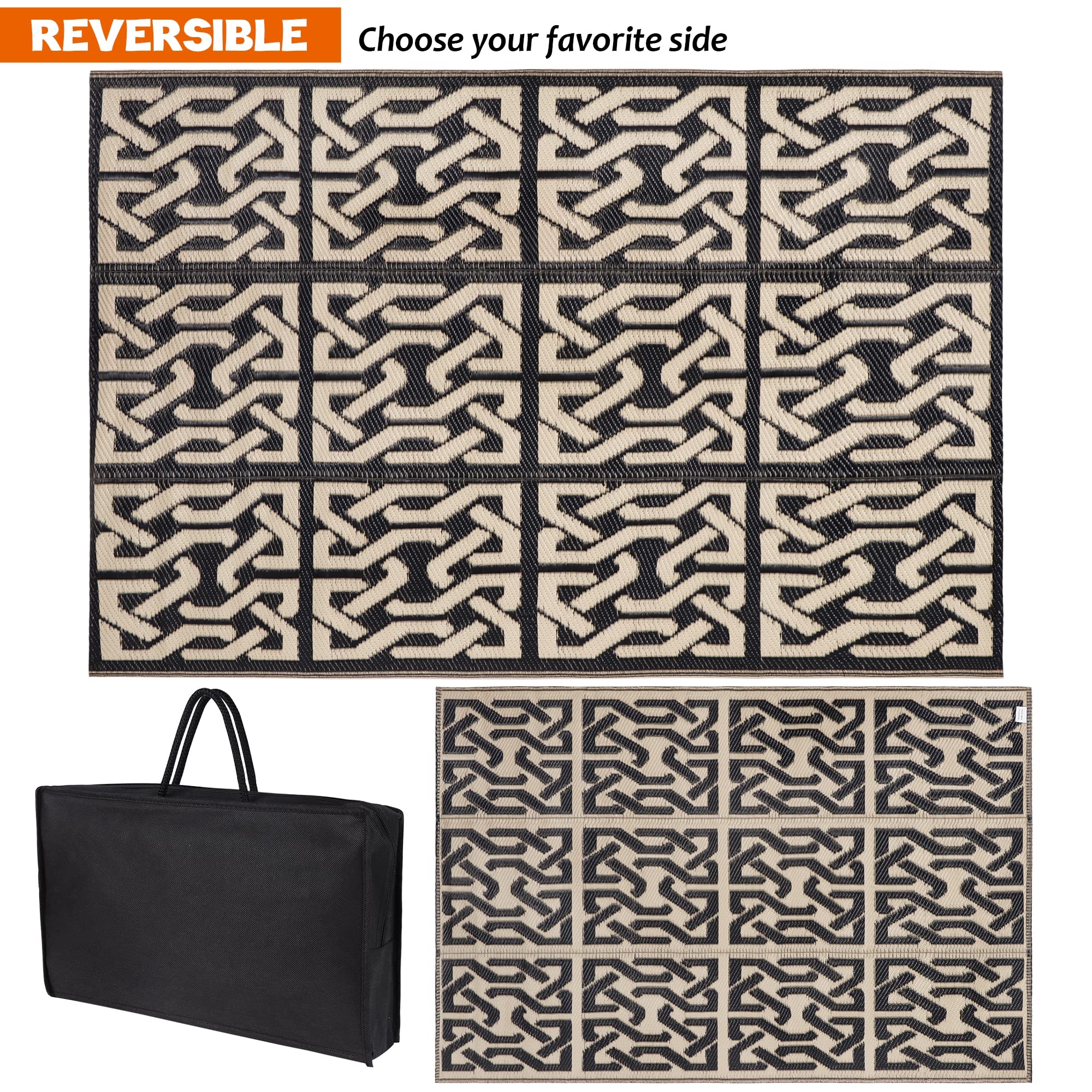 SAND MINE Reversible Mats, Plastic Straw Rug, Modern Area Rug, Large Floor Mat and Rug for Outdoors, RV, Patio, Backyard, Deck, Picnic, Beach, Trailer, Camping (9' x 12', Grey Arrow)