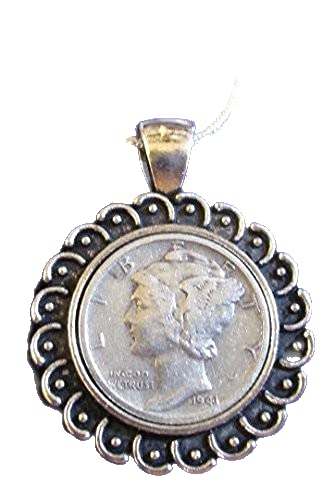 Stunningly beautiful Sterling silver necklace with Vintage Silver Lace-Pendant-Mercury-Dime + GIFT BAG