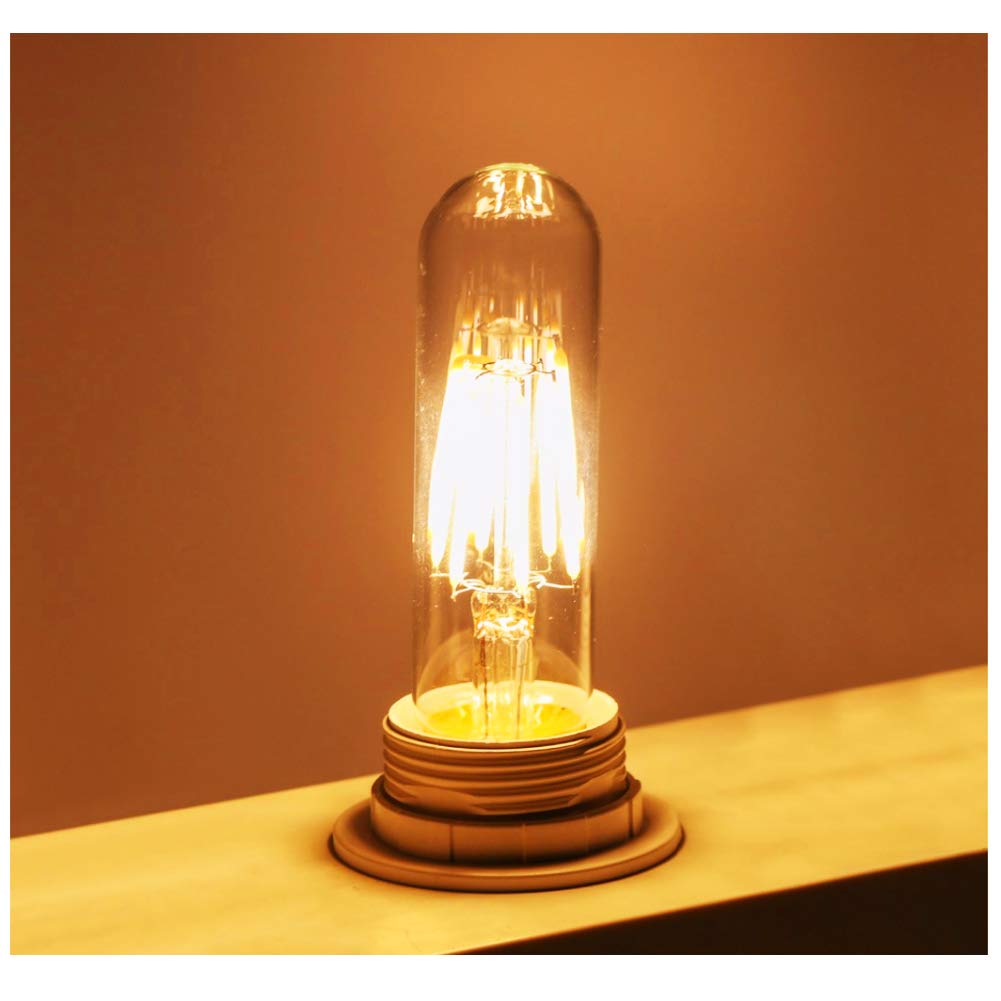 Vintage LED Edison Tubular Light Bulbs, Dimmable, E26 Base, 60W Equivalent, T10 T30, 6W 480 Lumens, 2200K Soft White, Flicker-Free Lighting for Chandeliers and Industrial Wall Sconces, 4 Pack
