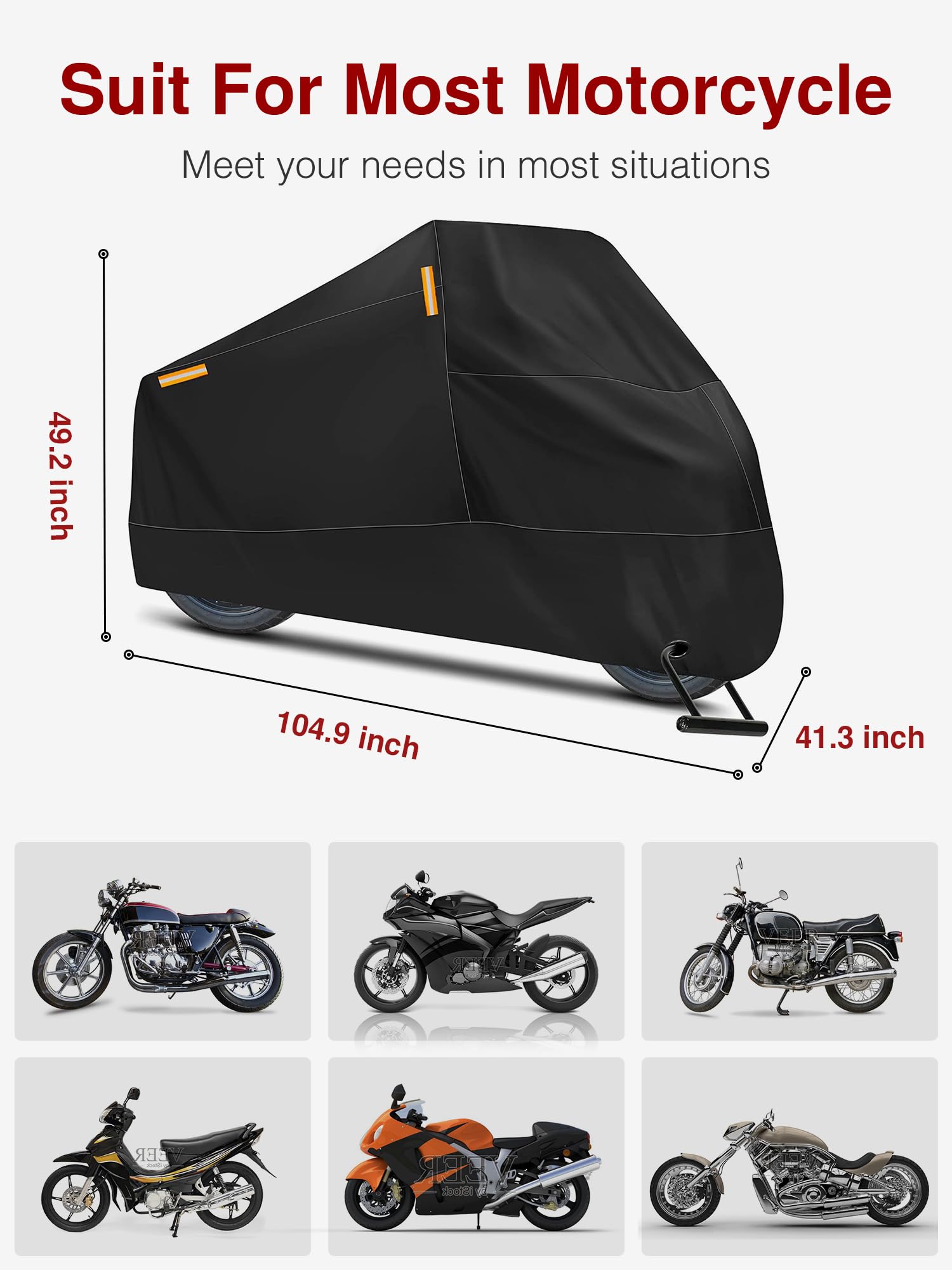 Puroma Motorcycle Cover, 105'' XXX-Large Heavy Duty Motorcycle Cover Waterproof Outdoor Indoor Scooter Shelter Protection with 4 Reflective Strips for Harley Davidson, Honda, Suzuki, Kawasaki, Yamaha