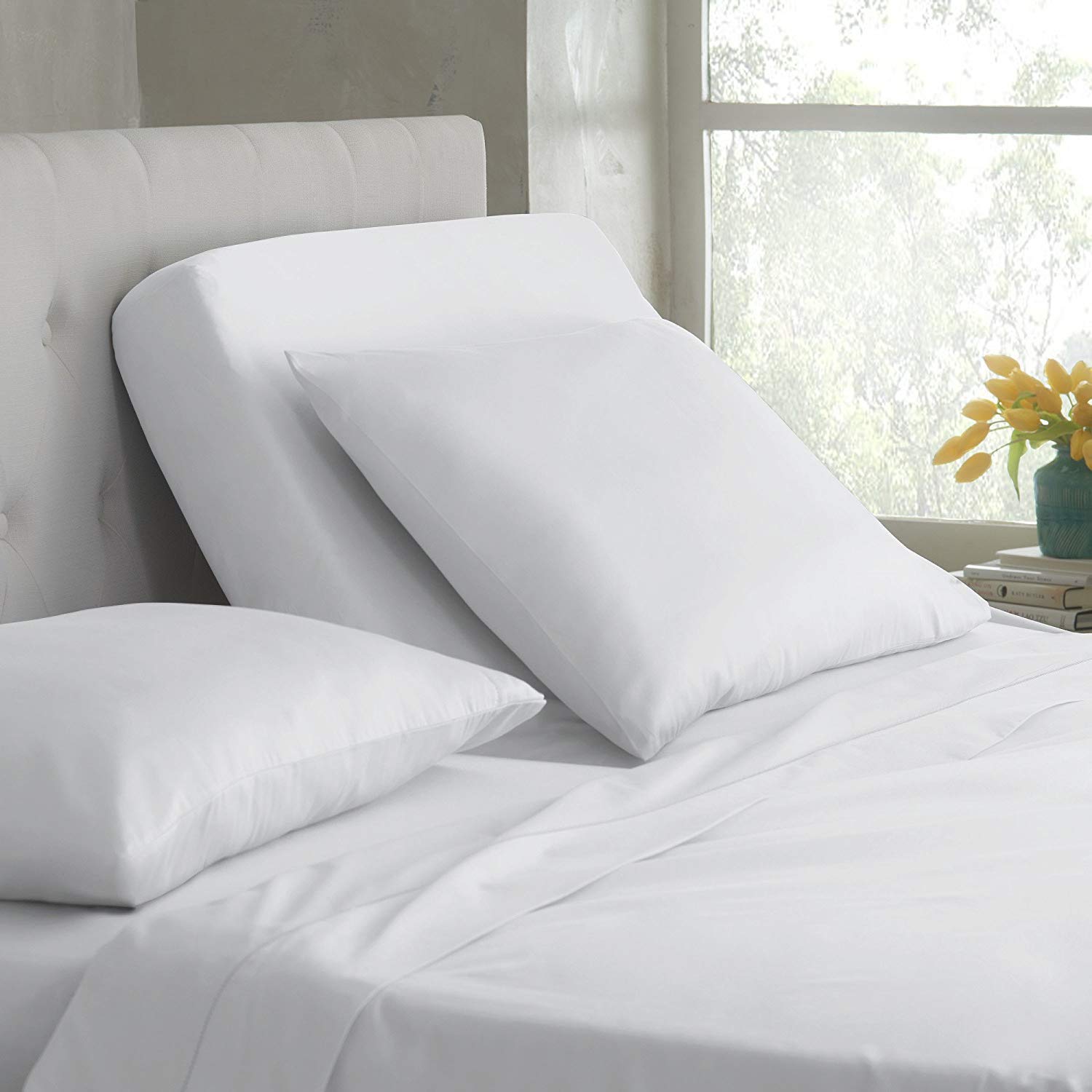 Top Split-King: Adjustable King Bed Sheets - 4PC Bed Sheet Set - 100% Egyptian Cotton - 600 Thread Count - 18 Inch Deep Pocket, Top Split King, White Solid - Split Down 34 inches from The top