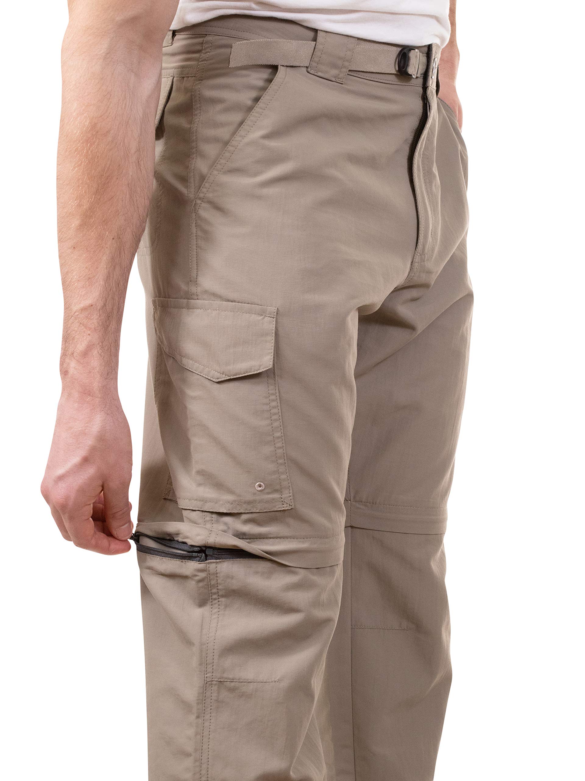 Swiss Alps Mens UPF 30+ Sun Protection Multi Pocket Convertible Pants, Khaki, 32/32