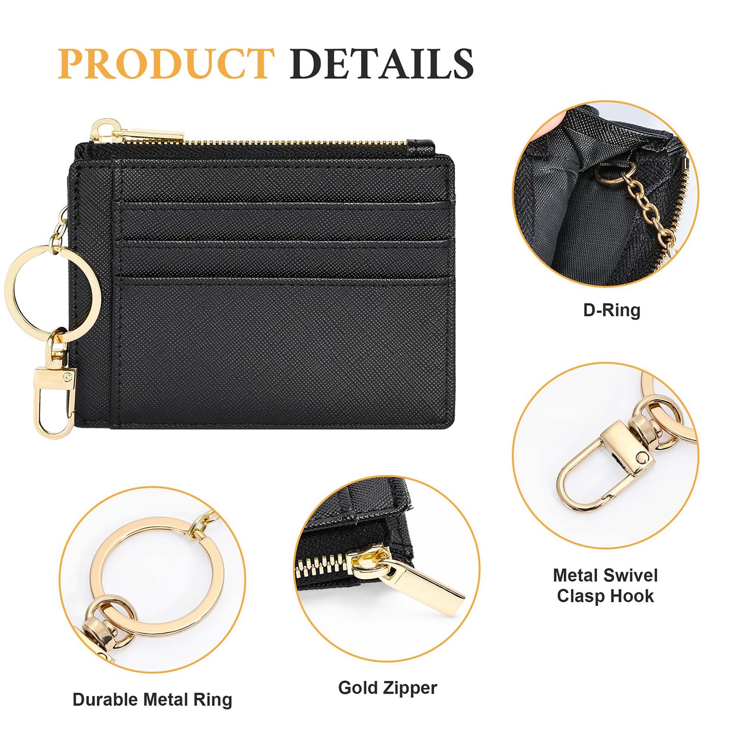 Sodsay Card Case Slim Front Pocket Wallet for Women Credit Card Holder with Keychain(CH Black)