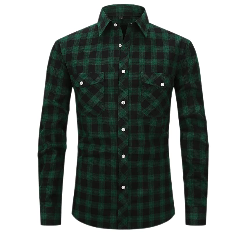 Shirts for Men Causal Plaid Double Pocket Shirts Long Sleeve Spring Autumn Flannel Social Dress Shirt M512 K S