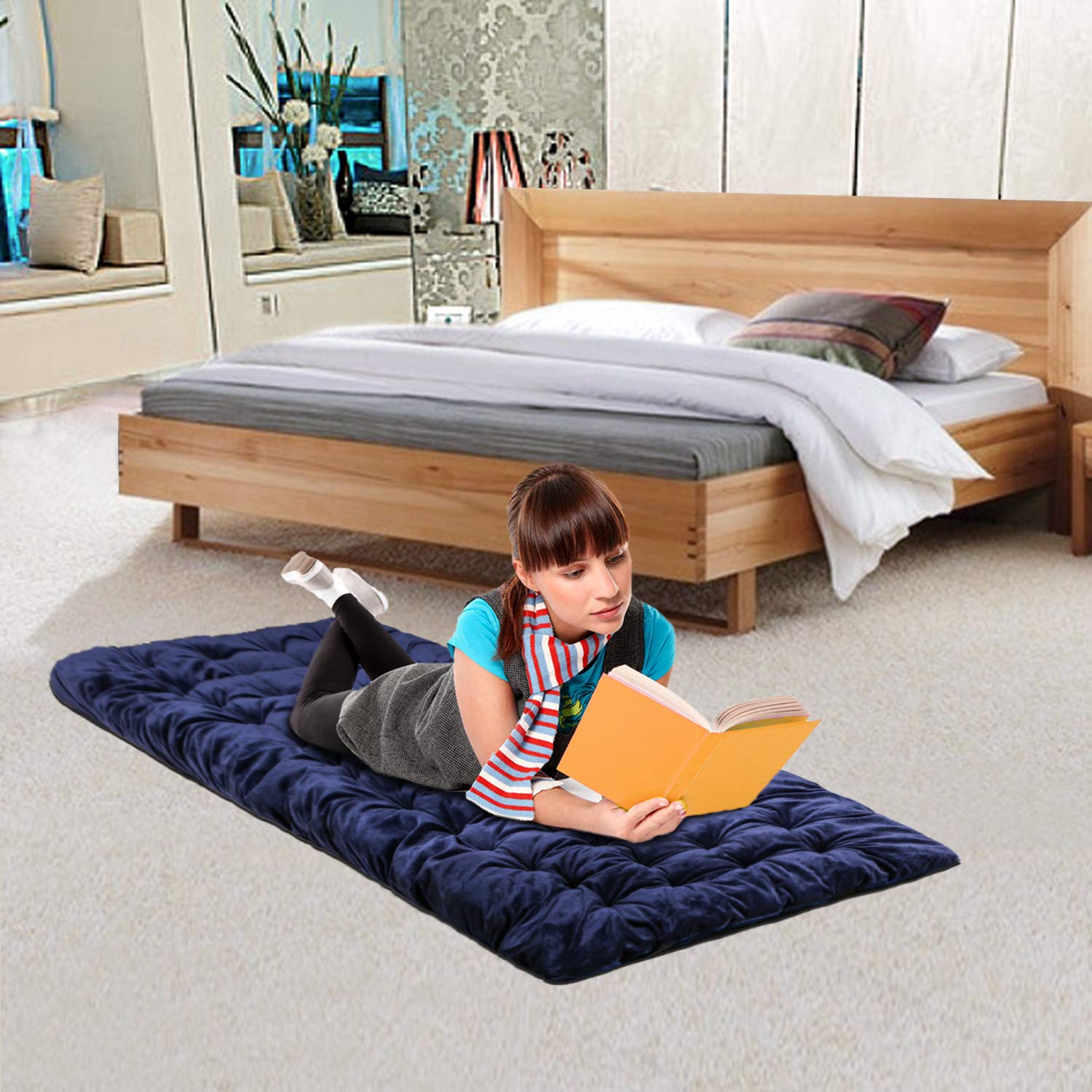 RedSwing XL Cot Mattress Pad, Cot Pads for Camping, 3.2'' Thick Cotton Camping Cot Mattress Pads, Soft and Comfortable, Blue 75"x28"