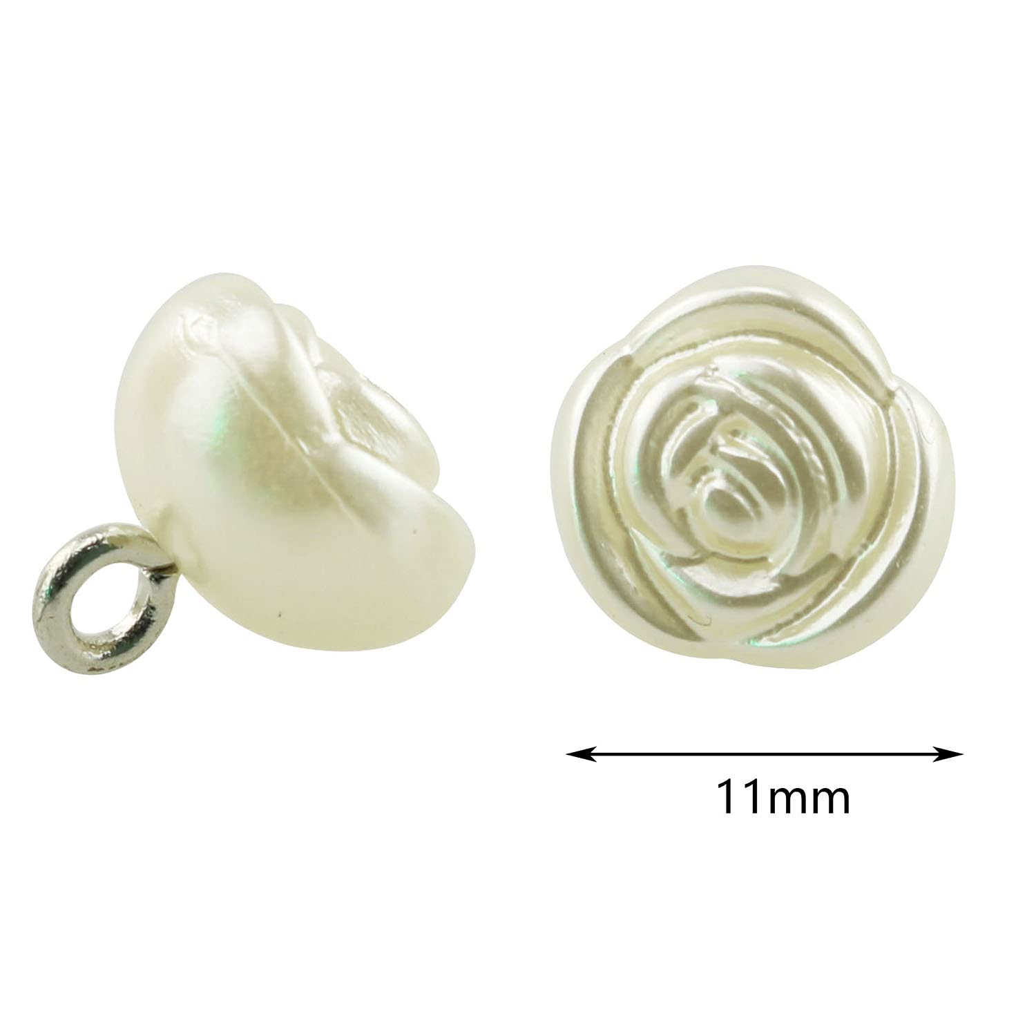 Tegg Rose Shape Button 30PCS 11mm Cream-Coloured Rose Shape Half Ball Pearl Buttons with Metal Shank for Clothes, Craft, Sewing