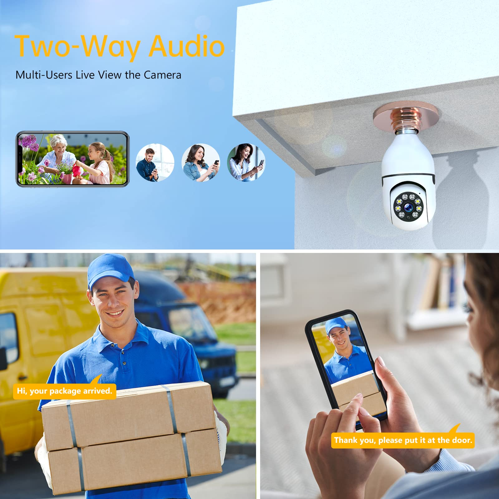 Topiacam Light Bulb Security Camera Outdoor Wireless,Lightbulb Security Camera,1080P WiFi Light Socket Security Cameras,2MP Full Color Day and Nigh Vision,Audible Alarm,Motion Tracking (4PACK)