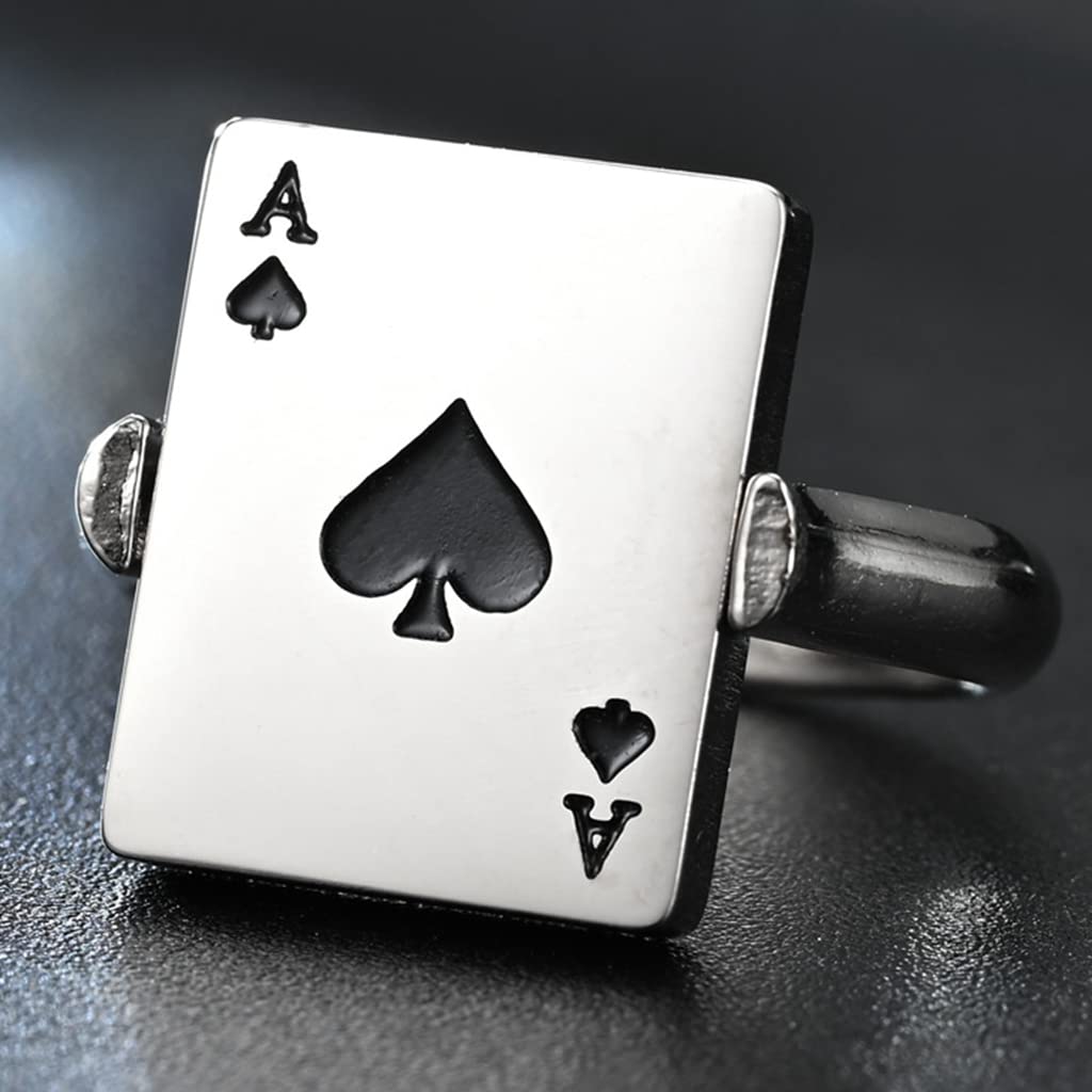 Stainless Stee Poker Ace Spade Heart Flip Rollover Style Cocktail Party Biker Holiday Ring (Silver, 8)