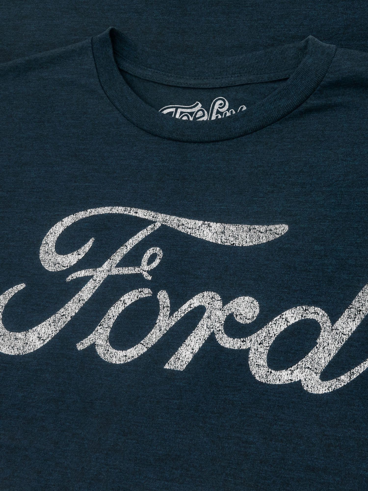 Tee Luv Men's Distressed Ford Signature Shirt, Navy Heather, S