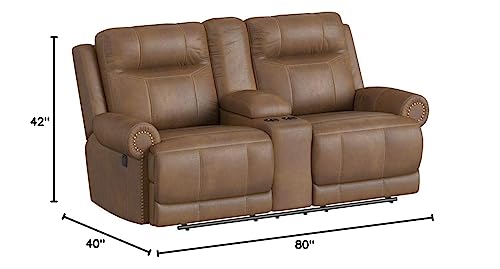 Signature Design by Ashley Austere Contemporary Double Reclining Loveseat with Nailhead Trim, Brown