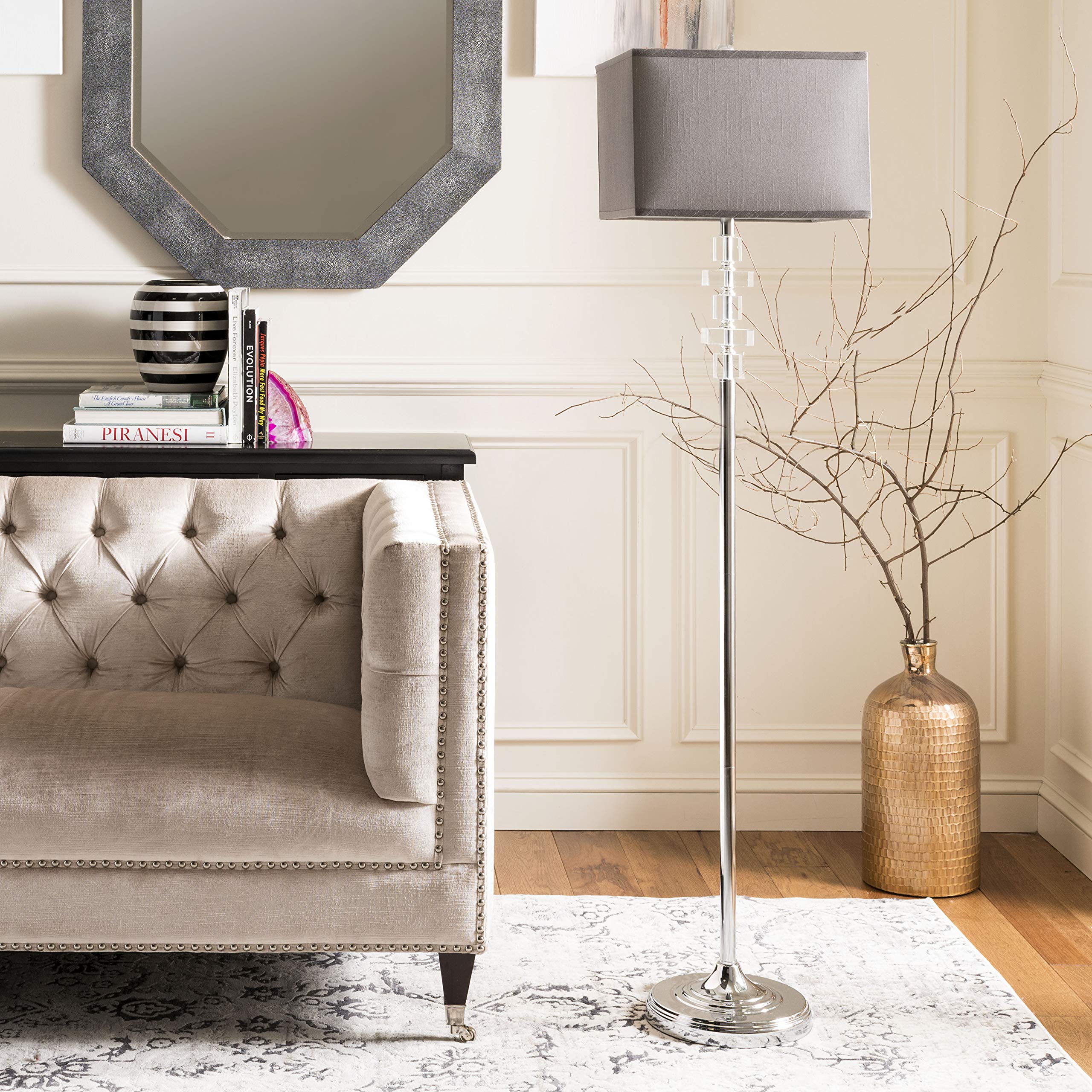 SAFAVIEH Lighting Collection Times Square Modern Clear Crystal/ Chrome 60-inch Living Room Bedroom Home Office Standing Floor Lamp (LED Bulb Included)