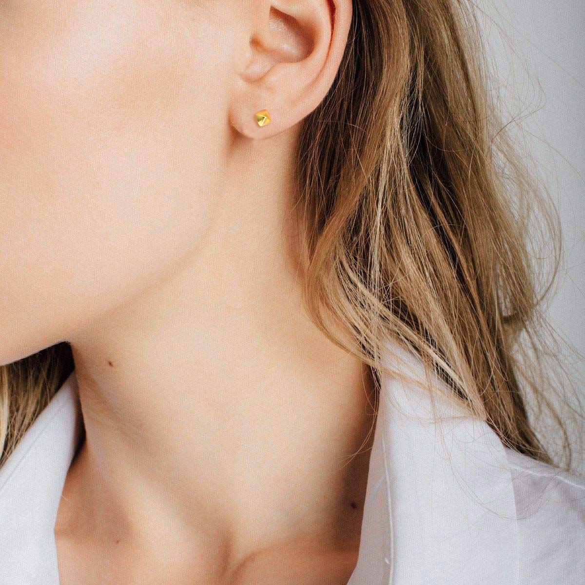 Solid 18k Gold Square Earrings for Women with Ball Screw Back, Real Yellow Gold Double Sided Stud Earrings Jewelry Gift for Her