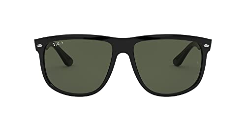 Ray-Ban RB4147 Boyfriend Square Sunglasses, Black/Polarized Dark Green, 56 mm