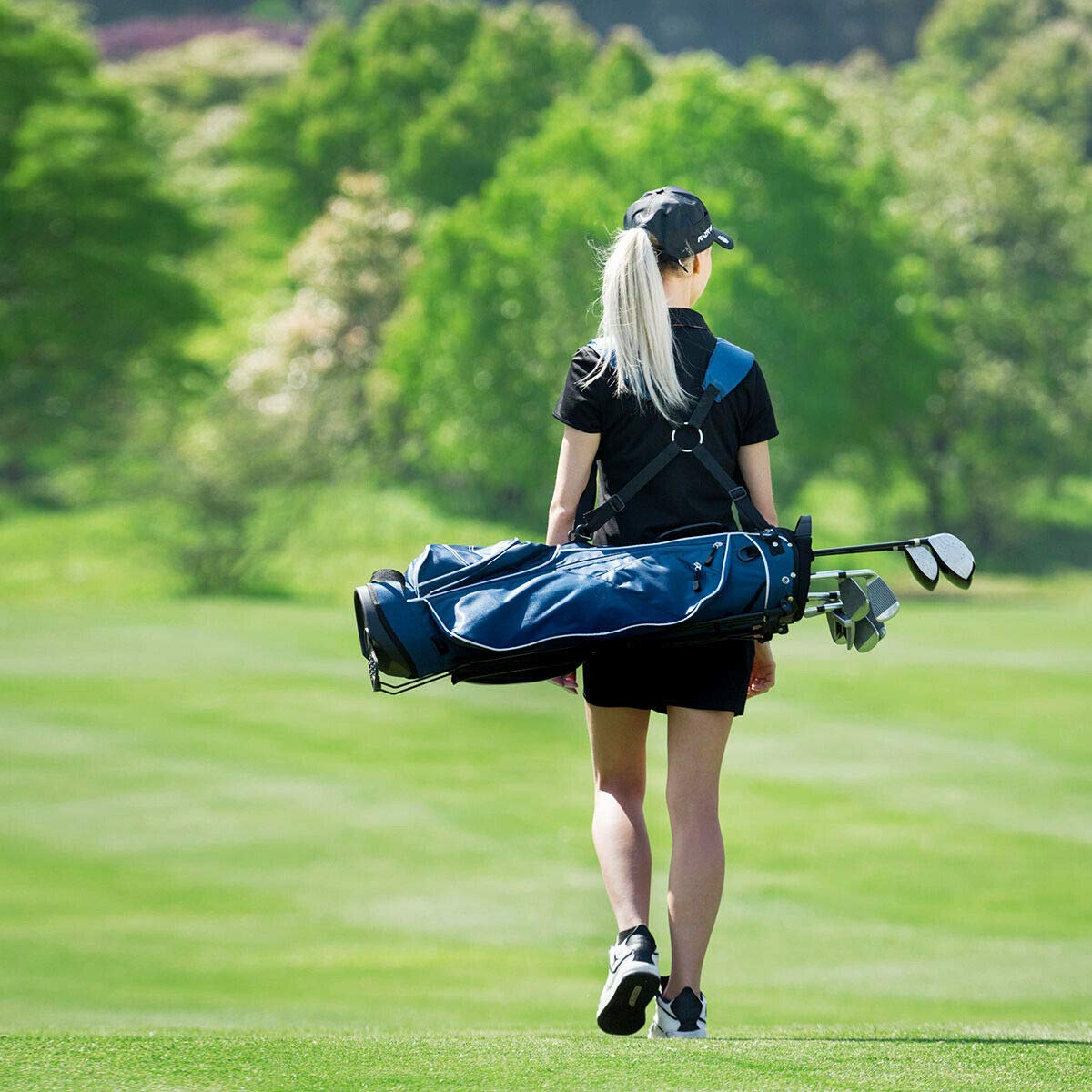 Tangkula Golf Stand Bag Lightweight Organized Golf Bag Easy Carry Shoulder Bag with 4 Way Dividers and 4 Pockets for Extra Storage Sunday Golf Bag, Blue