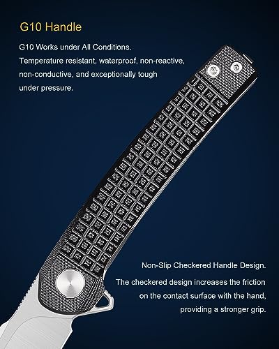 XTOUC Folding Pocket Knives, D2 Steel Sharp Blade EDC Knife, Anti Slip G10 Handle, Front Flipper Opening Knife, Deep Carry Pocket Clip, Outdoor Camping Small Knives for Men and Women XT01A