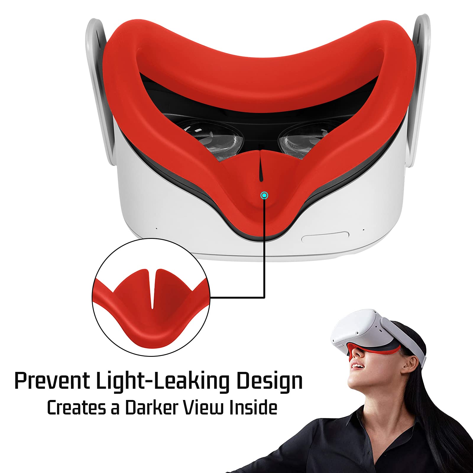 TOMSIN Touch Controller Grip Cover for Oculus Quest 2 with Silicone Face Cover, Protective Lens Cover, Silicone Handle Strap Combo, Sweatproof Lightproof Anti-Throw Accessories Set (Red)