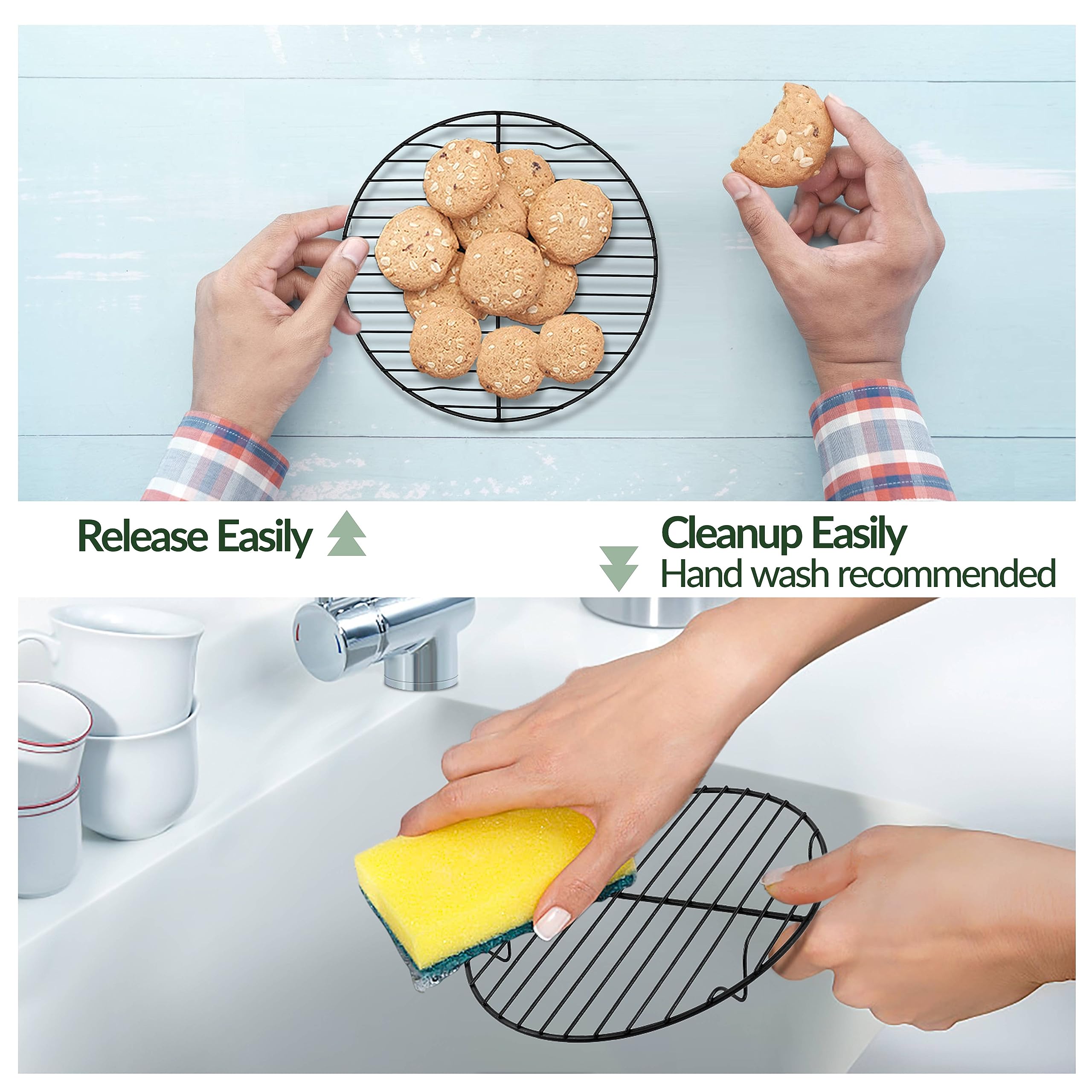 TeamFar Round Cooling Rack, 7.5ββ Small Baking Roasting Grilling Rack with Stainless Steel Core & Non-stick Coating, for Cooking Steaming Cooling, Healthy & Sturdy, Oven Safe & Easy Clean β Set of 2