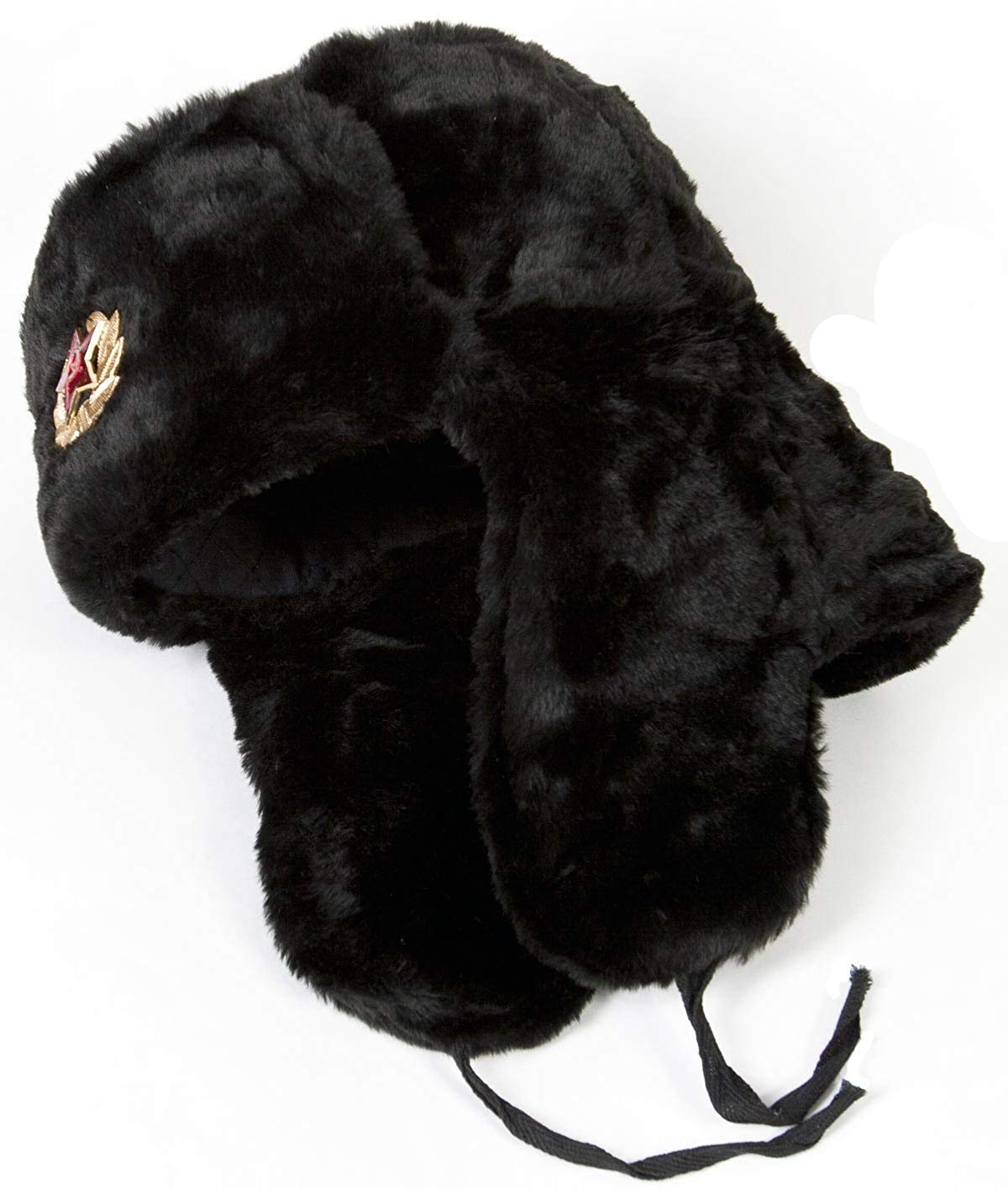Russian Soviet Army Fur Military Cossack Ushanka Winter Hat (Black, 59(L))