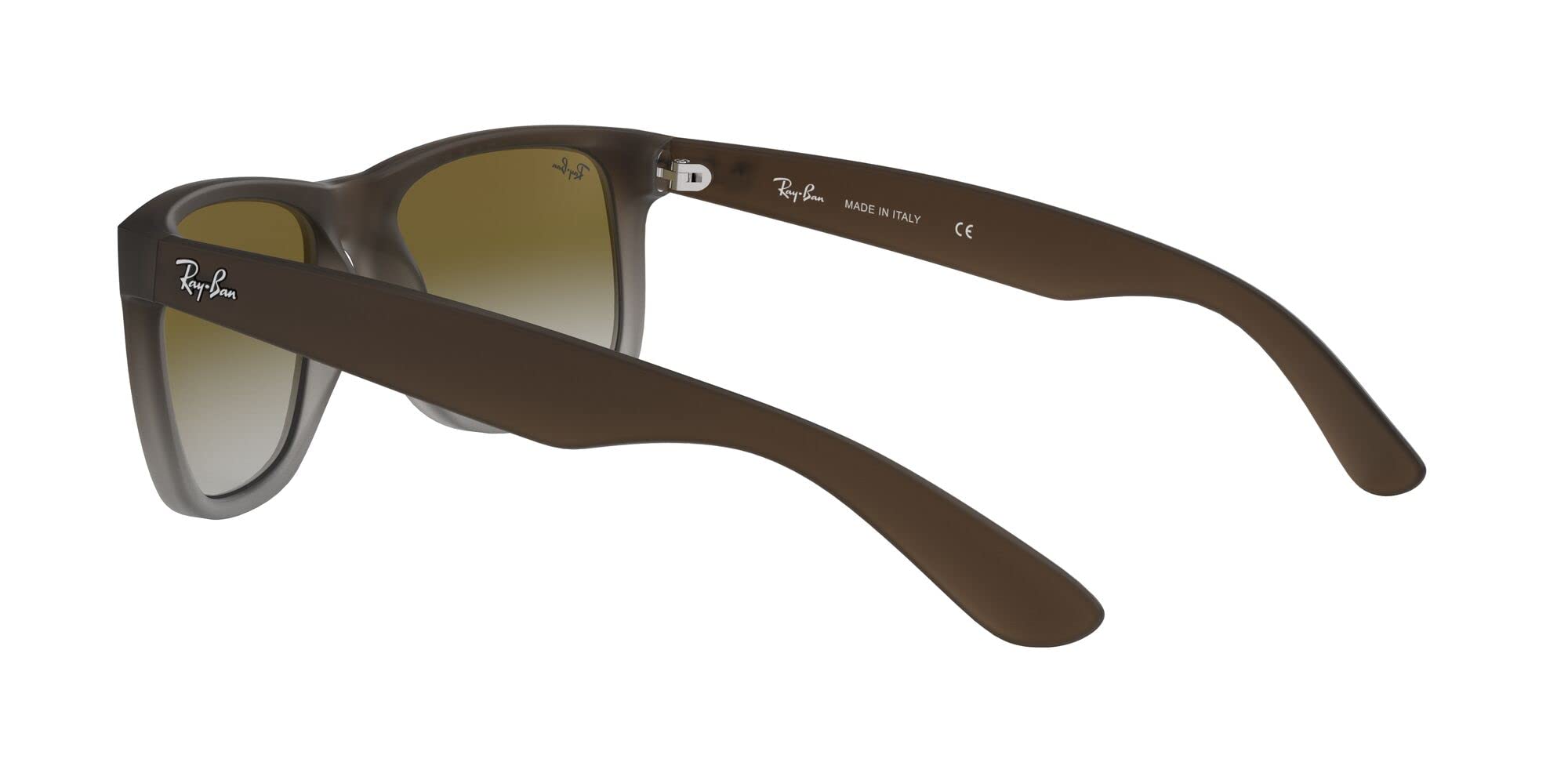 Ray-Ban RB4165 Justin Rectangular Sunglasses, Rubber Brown On Grey/Light Grey Gradient Green, 55 mm