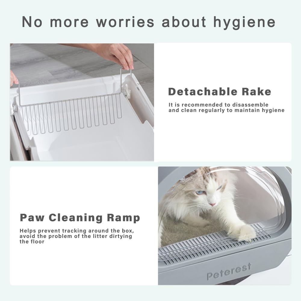 Scoop Free Self-Cleaning Cat Litter Box, Odor Control, Non-Electric, with Disposable Tray (White), Semi-Automatic Self Cleaning Litter Box for Large Cats Kitty,
