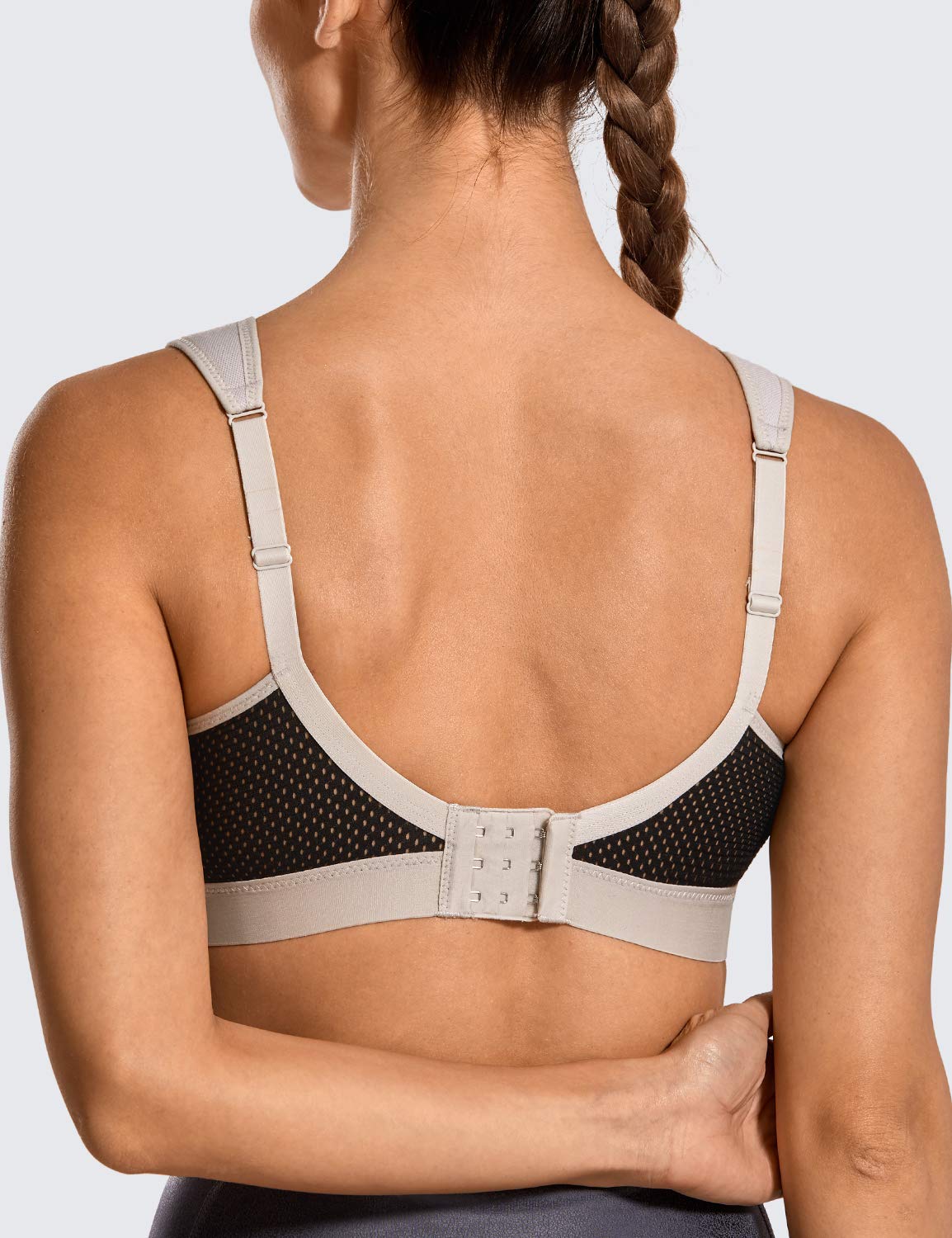 SYROKAN Women's Sports Bra Wireless Comfort High Impact Support Bounce Control Plus Size Workout Bra Black/Grey-2 32C