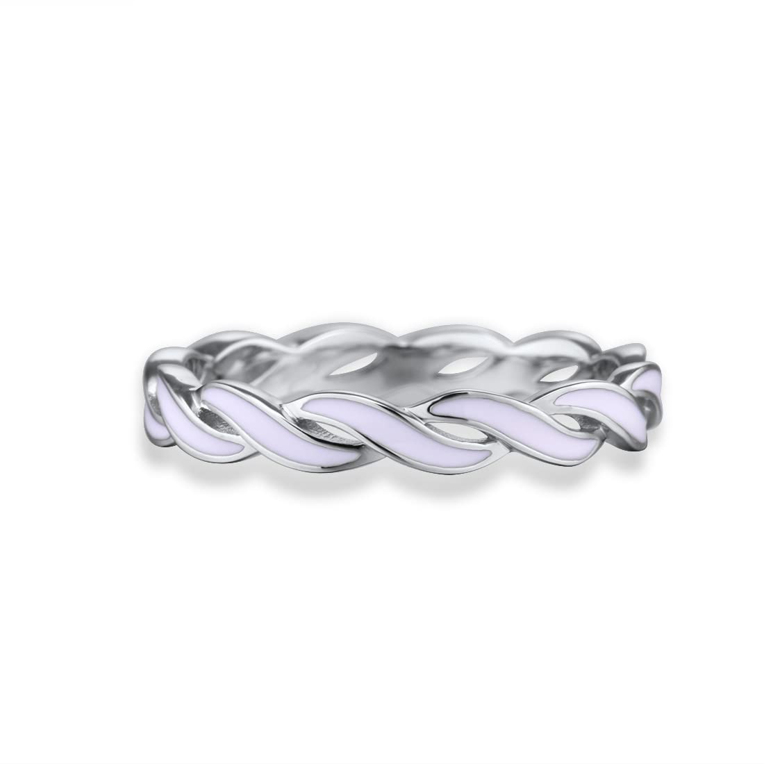 Santuzza 925 Sterling Silver Stacking Ring Handmade Enamel Colorful Twisted Stackable Ring for Women (White,6.5)