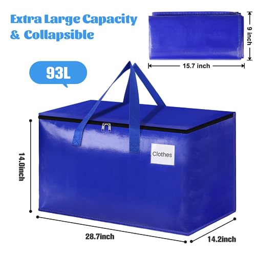 SpaceHacks 4 Pack-93L Heavy Duty Moving Bags, Moving Boxes with Reinforced Handles & Premium Zippers, Storage Totes for Space Saving, Packing & Moving Storage