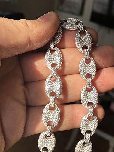 Solid 925 Sterling Silver - Iced Out Puffed Mariner Link Bracelet - Thick 12mm Wide - ICY Bust Down Bracelet (8)
