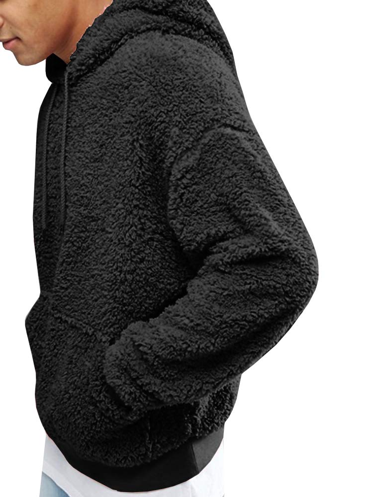Runcati Mens Fuzzy Hoodie Sherpa Sweatshirts Pullover Long Sleeve Kangaroo Pockets Fall Outwear Winter Hooded