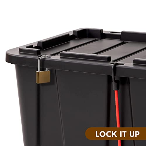 TUBYIC 27 Gallon Large Heavy-Duty Storage Plastic Bin Tote Organizing Container with Durable Lid, Black, 4 Pack