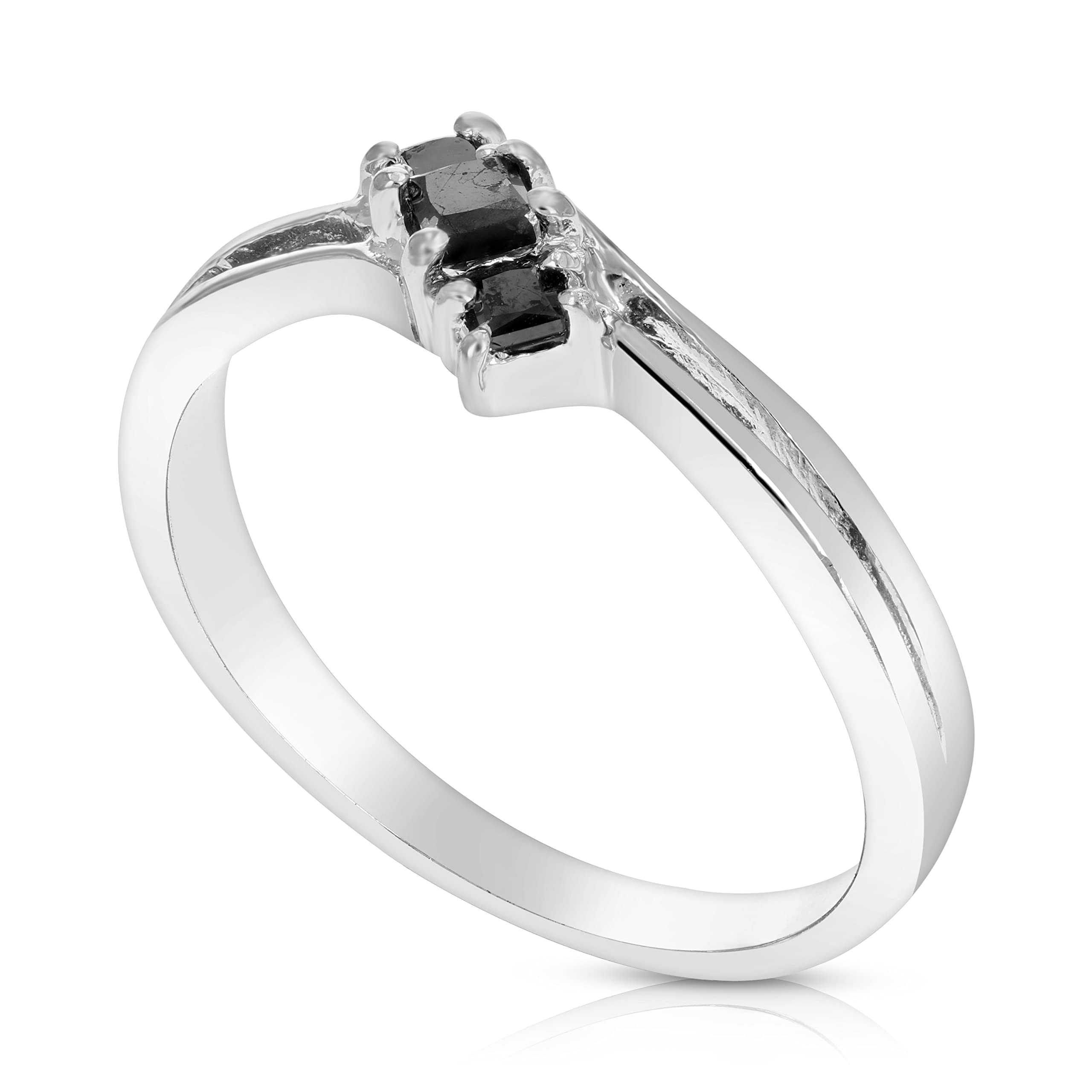 Vir Jewels 1/2 cttw 3 stone Princess Cut Black Diamond Ring .925 Sterling Silver Rhodium Size 7