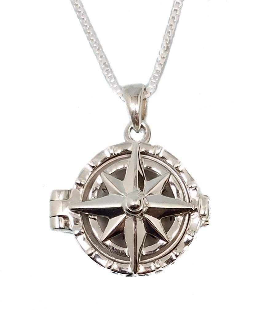 Stanley London Sterling Silver Compass Rose Locket with Working Compass (Locket With Chain No Personalization)