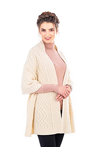 SAOL 100% Irish Merino Wool Warm Classic Cable Wool Wrap (Natural) 67'' x 19'' (170 x 48 cm)