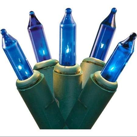 Prestige Glass Art 2.5 Volt Replacement Christmas Mini Lights - 100 Blue Light Bulbs - Green Base