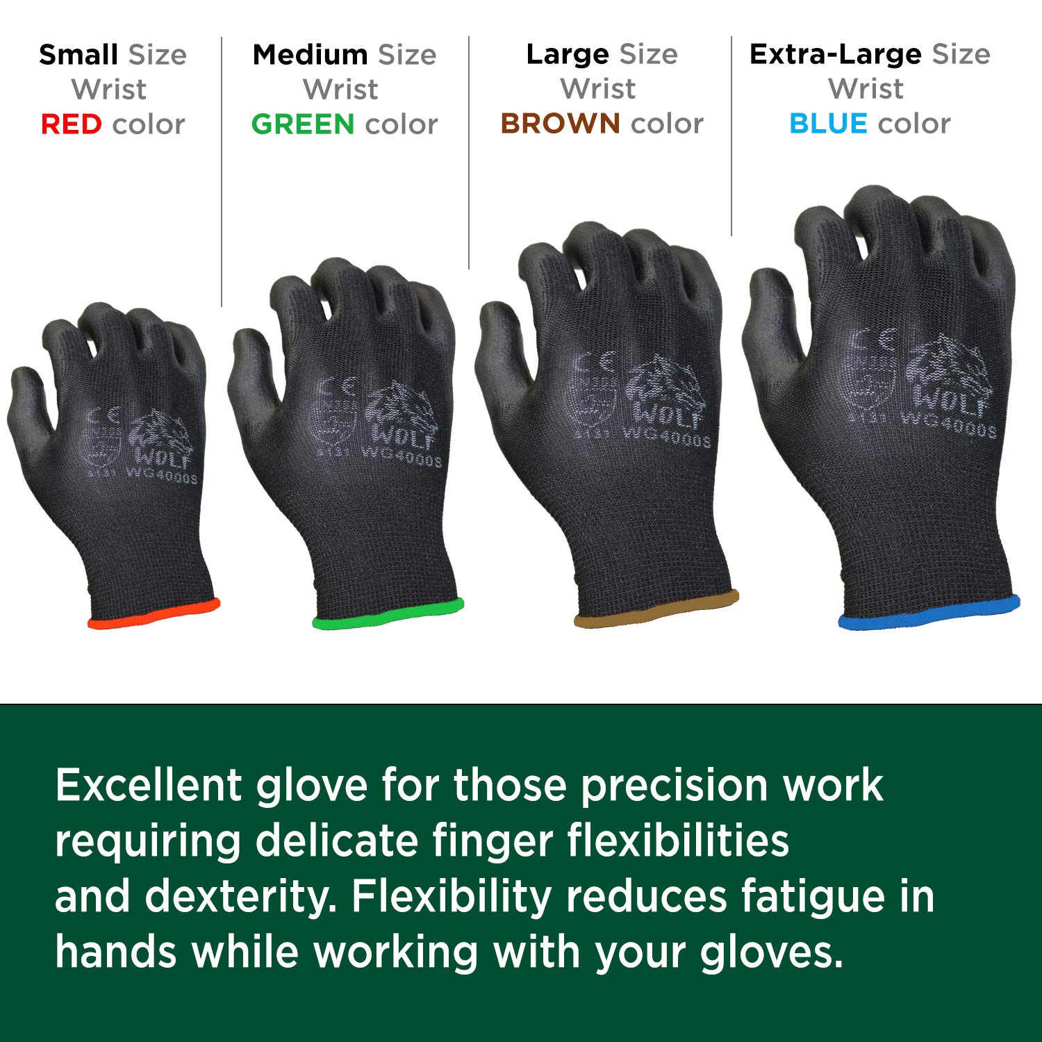 WOLF Polyurethane Palm Coated Nylon Shell Work Gloves, Construction, Mechanic, Warehouse, Yard Work, Gardening Medium (Pack of 12)