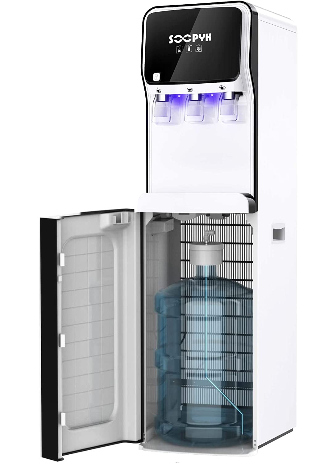 SOOPYK Hot and Cold Bottom Loading Water Dispenser Cooler with Self Cleaning for 3-5 Gallon Bottle Durable Steel Frame Child Safety Lock for Home Office