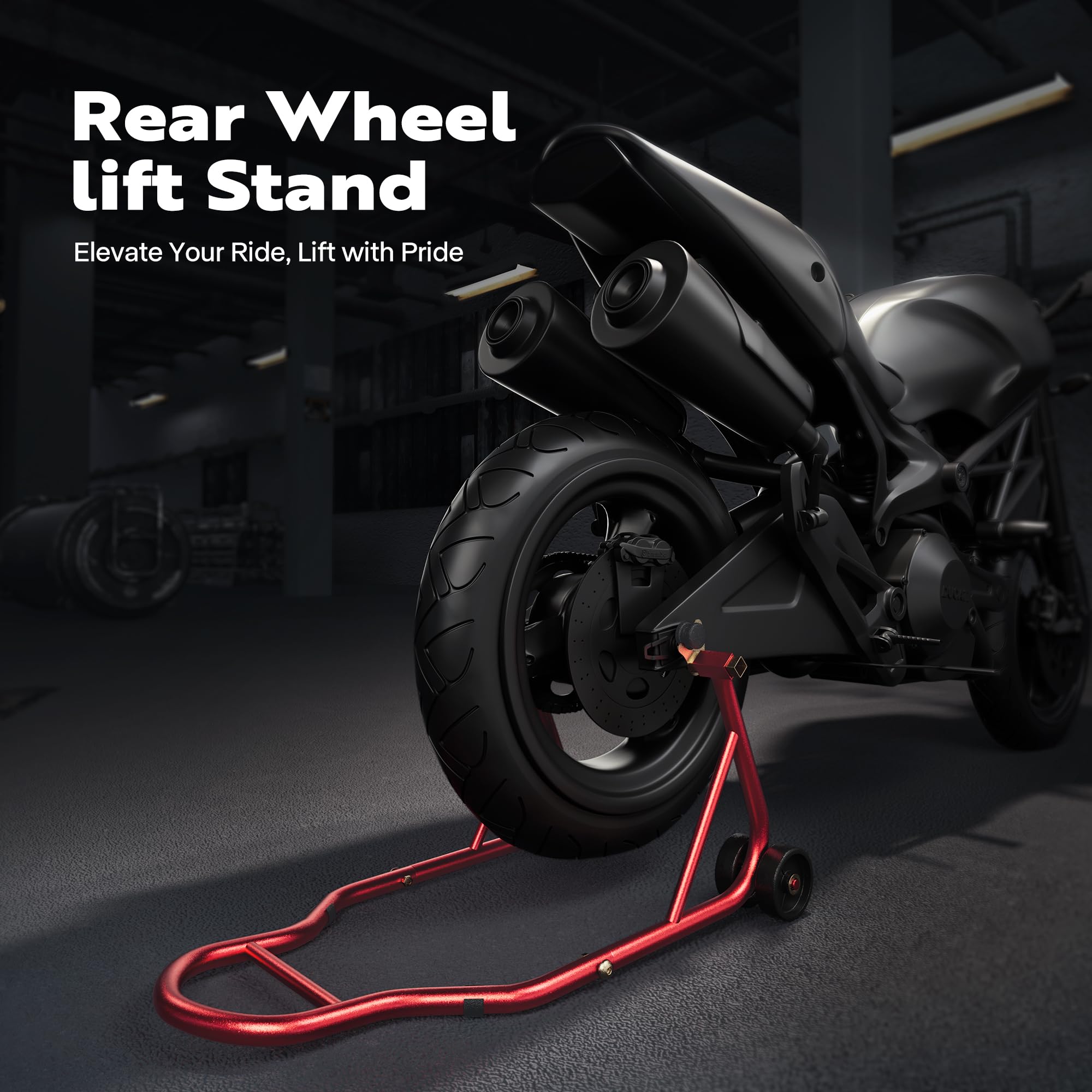 SPECSTAR Motorcycle Stand, 441 Lbs Capacity Rear Wheel Lift with U+L Adjustable Swingarm Spool, Heavy Duty Paddock Stand for BMW Suzuki Yamaha Honda Kawasaki, Black