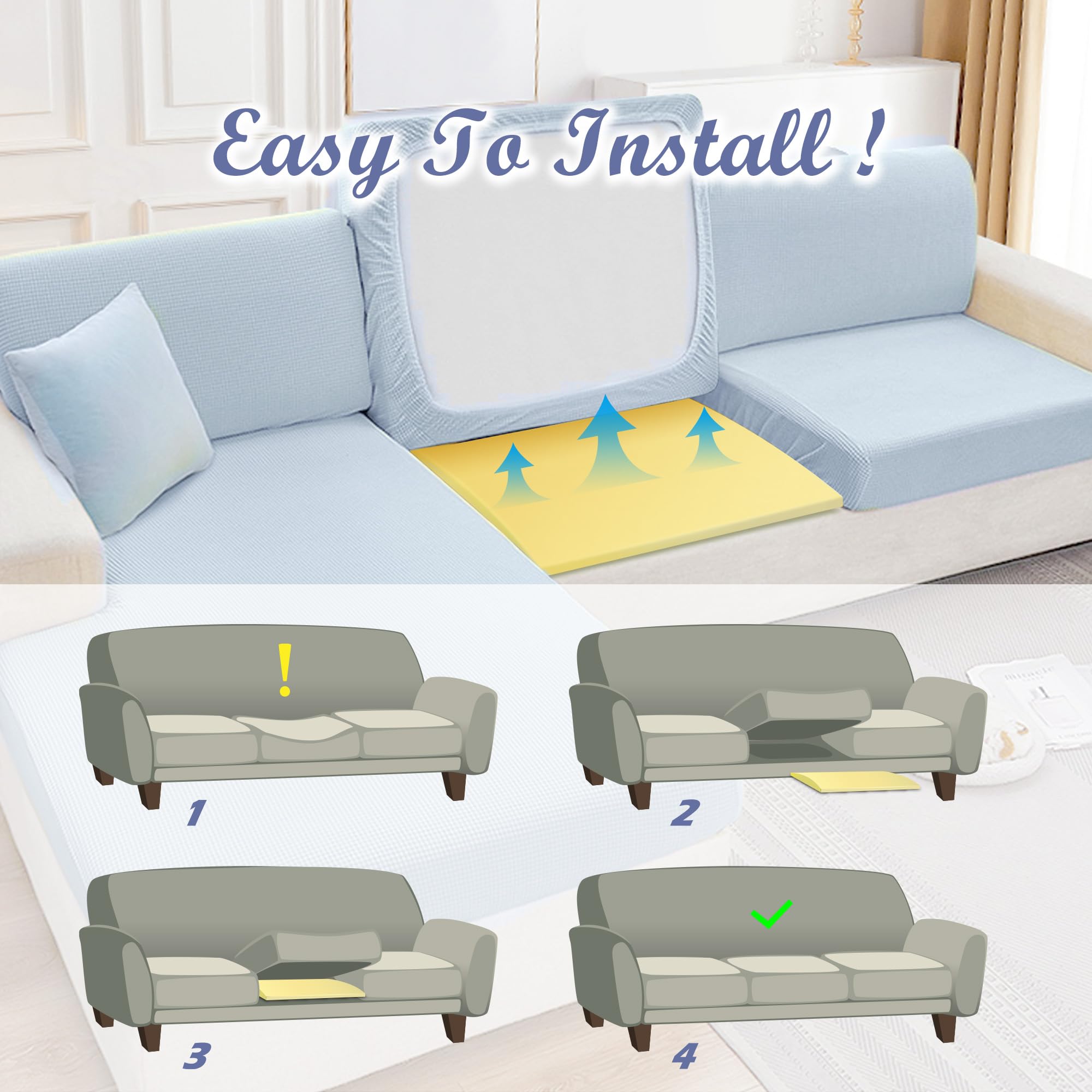 RunNico 20" x 20" Foam Cushion Couch Cushion Support - High-Density Living Room Sofa Sag Support - Anti Slip Sag Repair Replacement for Sofa Couch Loveseat Chair (2, yellow)