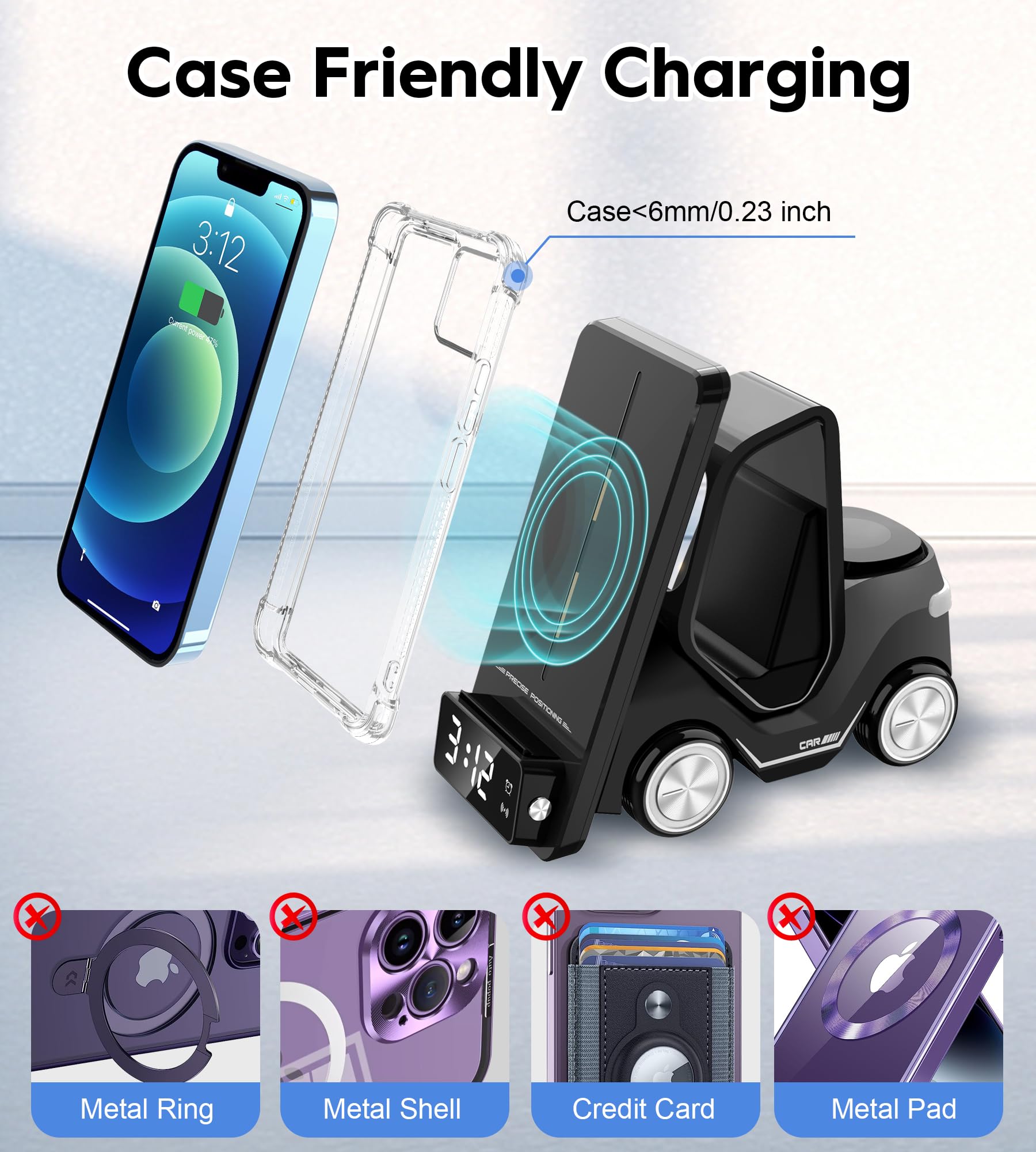 QFUP Forklift Wireless Charger Station for iPhone Charger for Apple Watch Charger for Airpods Charger, 6 in 1 Wireless Charging Station for Multiple Devices Apple Fast Wireless Desktop-Grey