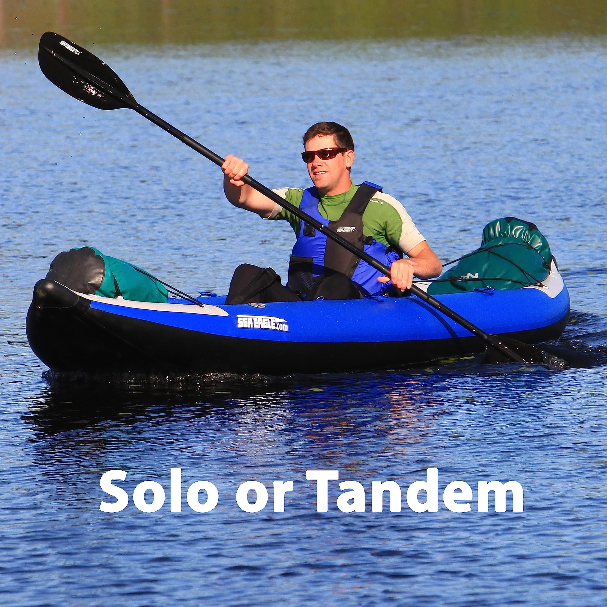 Sea Eagle 380X 12'6" Explorer Inflatable Kayak- Fishing, Touring, Camping, Exploring &White watering-Self Bailing, Removable Skeg, Drop Stitch Floor (Solo QuikRow)